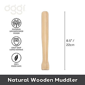 OGGI Long Muddler for Cocktails, Wooden, 8.5"/22cm - Ideal Bartender Accessories, Cocktail Accessories, Drink Muddler, Wood Muddler
