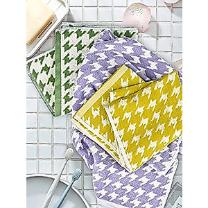 Bathroom Hand Towels 29” x 13”, Ultra Soft Hand Towel Set Houndstooth Pattern, 4 Pack Face Towels for Daily Use, Orange Yellow Green Lilac