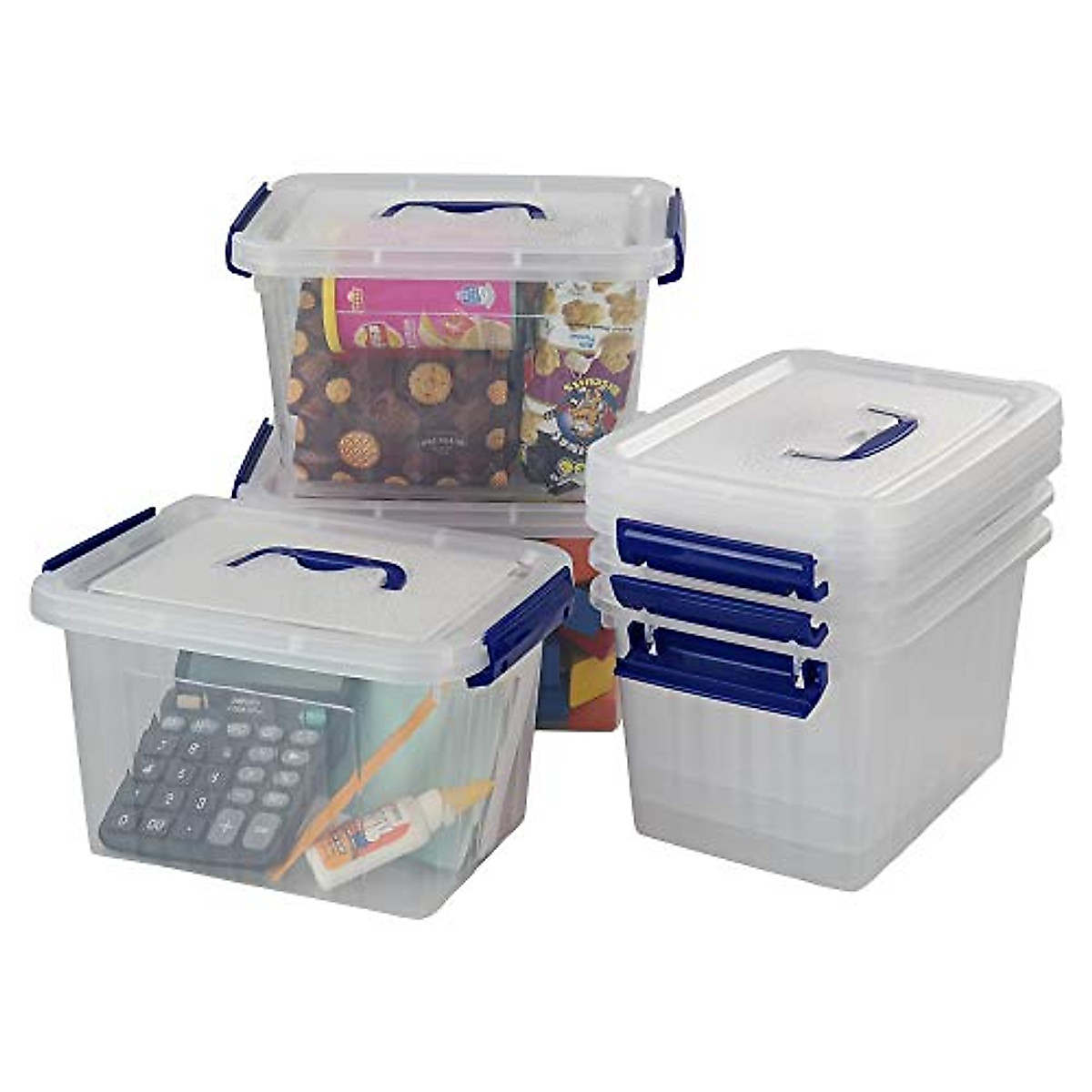 Eagrye 6 Quart Plastic Storage Latch Box, 6-Pack Clear Storage Bin Organizer with Handle