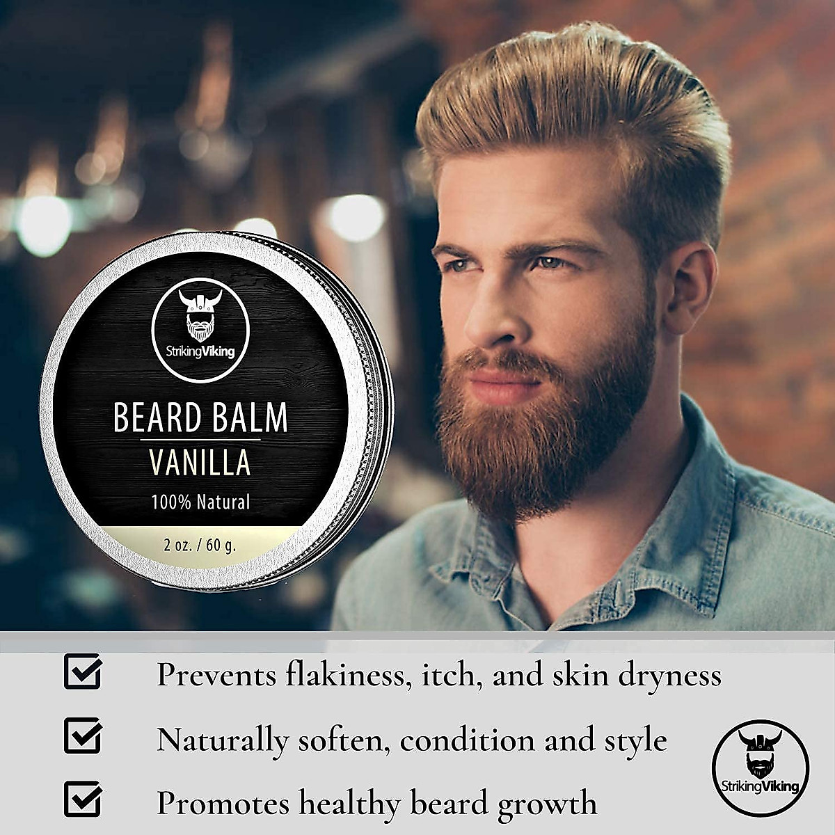 Striking Viking Beard Balm and Beard Shampoo and Conditioner Bundle with Argan and Jojoba Oils