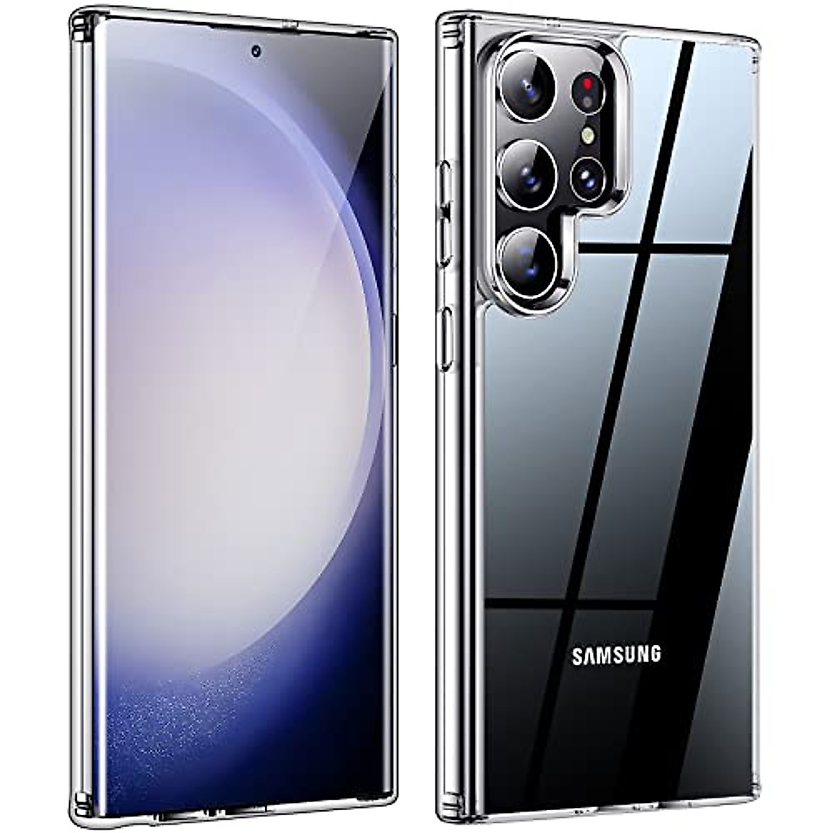 Renmou Crystal Clear Designed for Samsung Galaxy S23 Ultra Case,[Anti-Yellowing][Military Grade Drop-Proof] Slim Fit Soft TPU + PC Shockproof Case-Clear