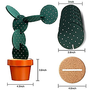 Coasters Cactus Set of 6 DIY Funny Coasters for Drinks with Flowerpot Holder,Novelty Coasters Cactus Gifts for Bar Home Decor (Green with Point) Coffee Table