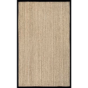 nuLOOM 6x9 Elijah Seagrass Area Rug, Black, Solid Farmhouse Style, Cotton Bordered, Basketweave, Natural Fiber, For Bedroom, Dining Room, Living Room, Hallway, Office, Kitchen, Entryway