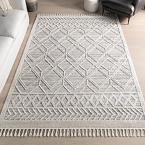 nuLOOM 4x6 Ansley Moroccan Tassel Area Rug, Light Grey, High-Low Textured Bohemian Design, Plush High Pile, Stain Resistant, For Bedroom, Living Room, Hallway, Entryway