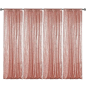 Sugargirl Rose Gold Sequin Backdrop Curtain 4 Panels 2FTx8FT Glitter Rose Gold Background Drapes Sparkle Photography Backdrop for Party Wedding Birthday Wall Decoration
