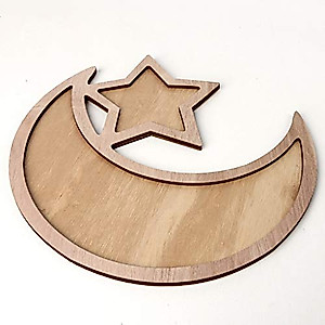 xiuginFU VIVIXIXILAOJH Rustic Wooden Crescent Moon Srar Eid Ramadan Party Food Serving Tableware Dessert Pastry Tray Display Holder Decor Ornament
