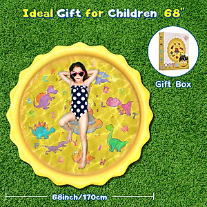 Kids Sprinkler, Splash Pad for Toddlers 3-15Y Summer Outdoor Baby Splash Play Mat 68" Kids Swimming Pool Water Toys for Backyard Fun Games Learning Party Children Toddlers Boys Girls Dogs Kids(Yellow)