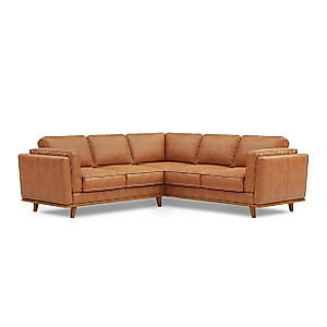 Valencia Artisan Full Leather Sofa - Pure Full Italian Nappa Leather Couch, Solid Wood Accent, Ultimate Comfort (Cognac, L-Shape Sectional)