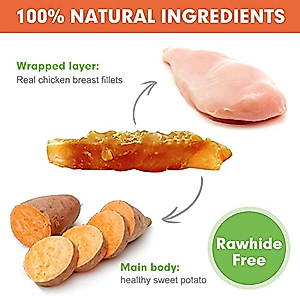 MON2SUN Dog Treats Rawhide Free Chicken Wrapped Sweet Potato Dog Snacks, Gluten&Grain Free Dog Treats for Puppy and Small Dogs, 25oz