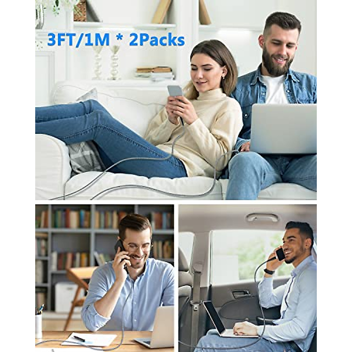 USB C to USB C Cable - [2Pack 3ft] PD 60W Type C Fast Charging Cable Compatible with iPhone 15/15 pro iPad Pro 2020/iPad Air 4/iPad Mini 6, MacBook Pro/Air, Samsung S22/S21/S20