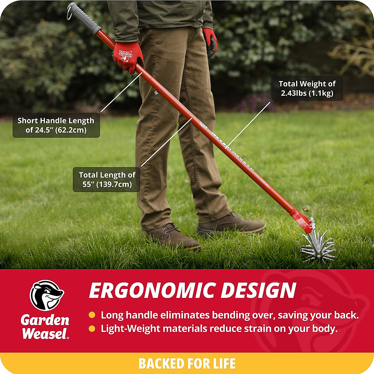 Garden Weasel Rotary Cultivator & Hand Tiller - 2-in-1 | Aerate, Weed, Cultivate, Plant, Reseed | Lawn Reseeding Garden Tool, Garden Soil Loosener | 91206