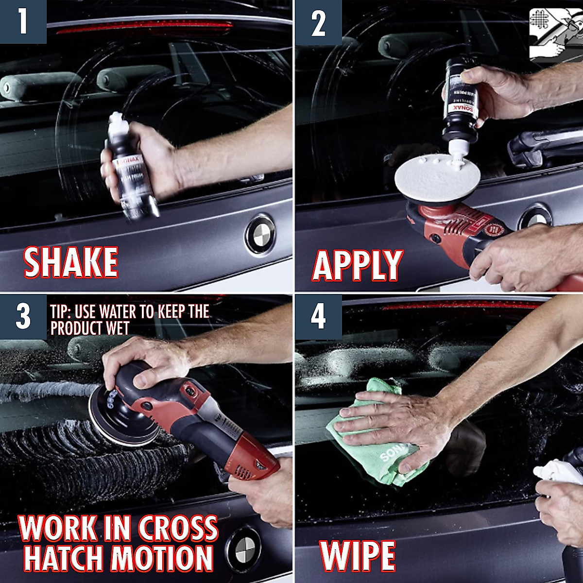 SONAX PROFILINE Glasspolish (250 ml) - Removes Slight Scratches, Blinding and Etching from Car Windows Made from Glass. Silicone Free | Item No. 02731410