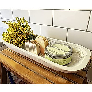 X-Large 23" White Dough Bowl, Hand-carved Mango Wood Tray, Rustic, Decorative, Hostess Gift, Farmhouse Decor, Lots of Uses Including: Decorative Dining Table Center Piece and Dough Bowl Candles