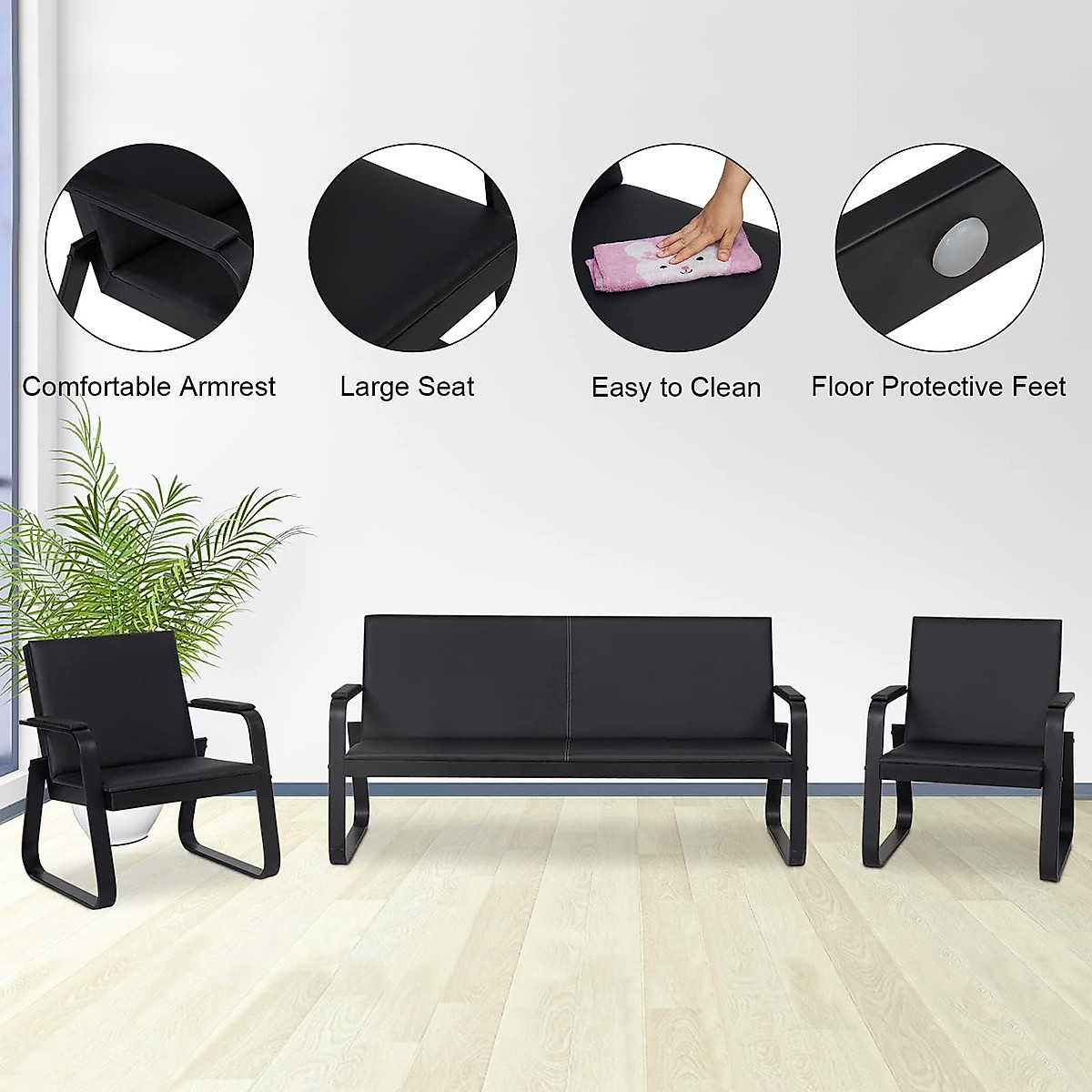 Kinsuite 5-Seat Waiting Room Chairs - PU Waiting Room Chair Reception Chairs Office Guest Chairs & Reception Chairs Lobby Bench Seating for Airport Barber Shop Lobby