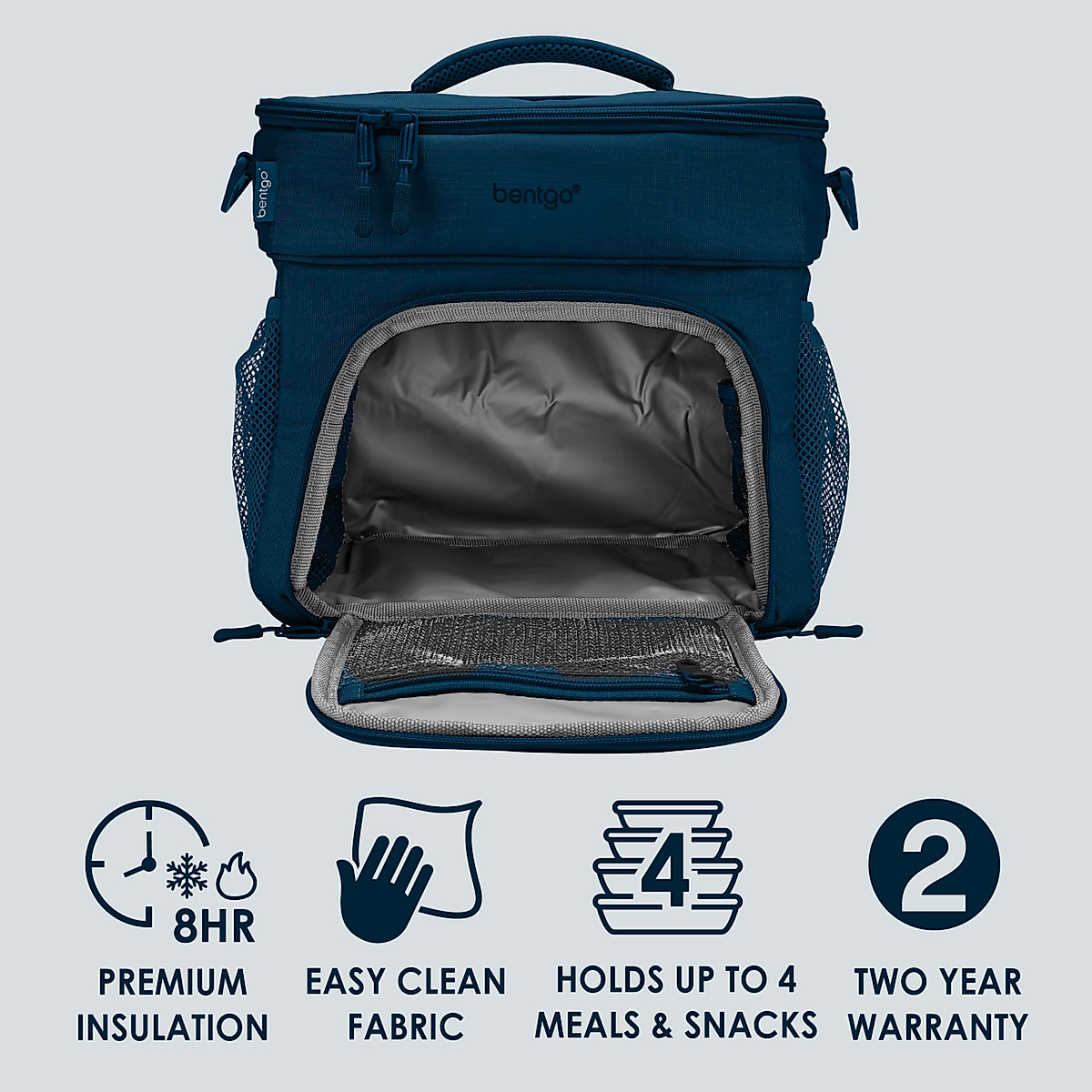 Bentgo® Prep Deluxe Insulated Multimeal Bag - Lunch Box Bag, Holds 5 Meals, Premium Insulation up to 8 Hrs, Durable, Water-Resistant - Large Capacity For Adult Meal Prep (Navy Blue)