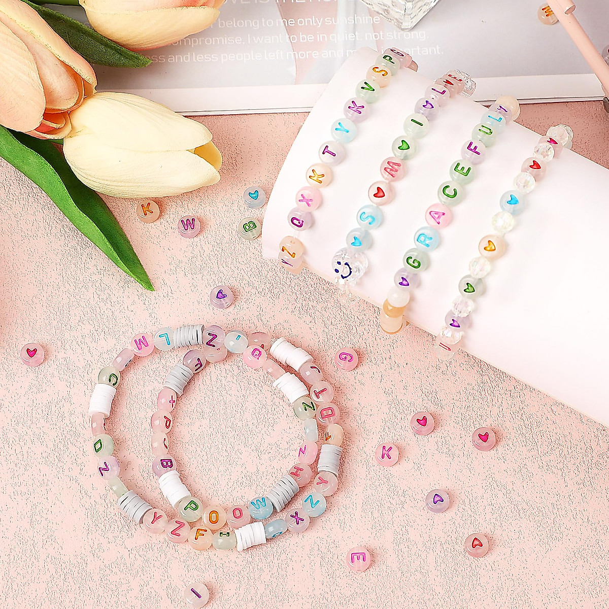 Round Letter Beads, DECYOOL 700Pcs 4×7mm Glow in The Dark Letter Beads, Glow Acrylic Alphabet Beads for Bracelet Necklace DIY Jewelry Making