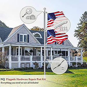 NQ Flagpole Hardware Repair Parts Kit-50 Feet Halyard Rope +3" Silver Ball+6" Zinc Alloy Cleat +4 PCS Metal Swivel Snap Clips+Aluminum Alloy Flagpole Truck with Nylon Pulley for 1.6"-2" Flag Poles Top