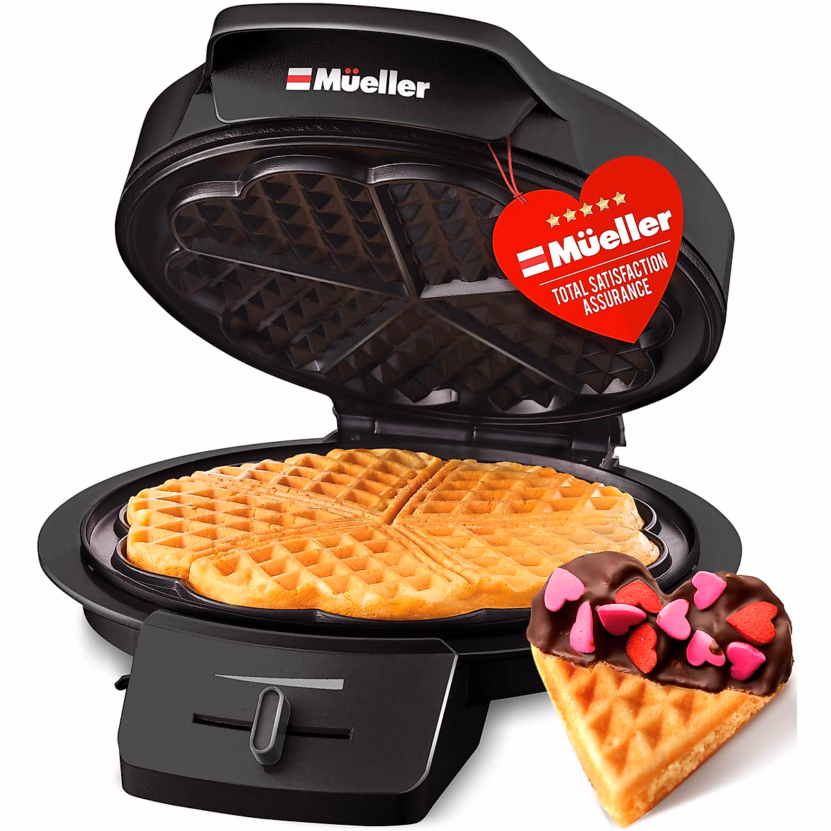 Mueller Heart Waffle Maker, 5 Belgian Waffle Iron, Adjustable Browning Control, Cool Touch Handle, Compact and Easy to Clean, Great Valentines Day Gift
