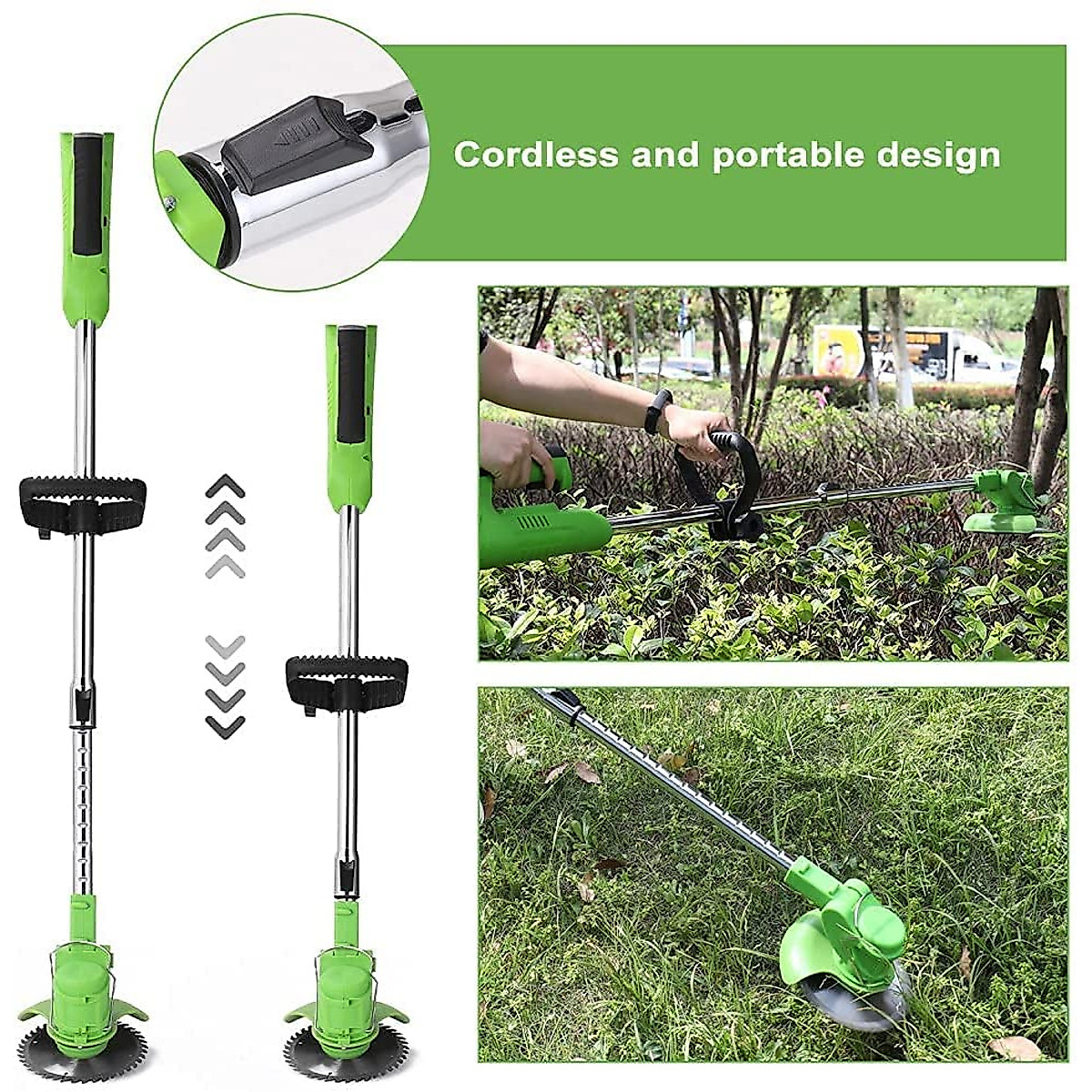 Lawn Mower Electric Lawn Mower 24 V Corded Brush Cutter to Remove Weeds from Trees and Flower beds Grass Cutting Machine for Agricultural Land Lawn Edging Tool (2 Batteries and 1 Charger GINOLEI