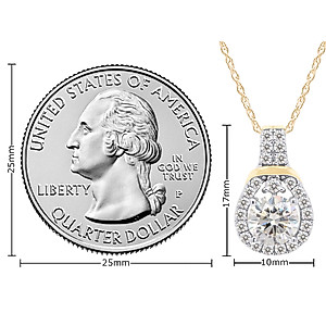 SAVEARTH DIAMONDS 6.5MM Center, Round Cut Lab Created Moissanite Diamond Teardrop Halo Pendant Necklace In 14k Yellow Gold Over 925 Sterling Silver With 18" Chain (VVS1 Clarity, 1.20 Cttw)