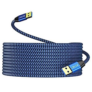 USB to USB Cable 20FT,Durable Braidedfor USB 3.0 Male to Male Type A to Type A Cable Data Transfer Compatible with Hard Drive, Laptop, DVD Player, TV, USB 3.0 Hub, Monitor, Camera, Set Up Box and More