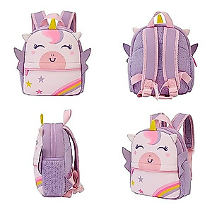 KK CRAFTS Preschool Toddler Backpack with Leash, 3D Cute Cartoon Neoprene Animal Schoolbag for Kids Boys Girls（Baby Unicorn）