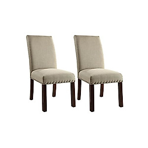 Homepop Home Decor | Classic Upholstered Parsons Dining Chairs | Set of 2 Accent Dining Chairs with Nailhead Trim, Natural Linen