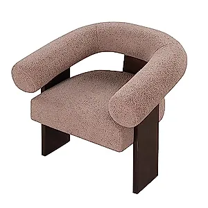 Flieks The Curved Wishbone Frame Accent Chair Teddy Velvet for Living Room, Light Brown