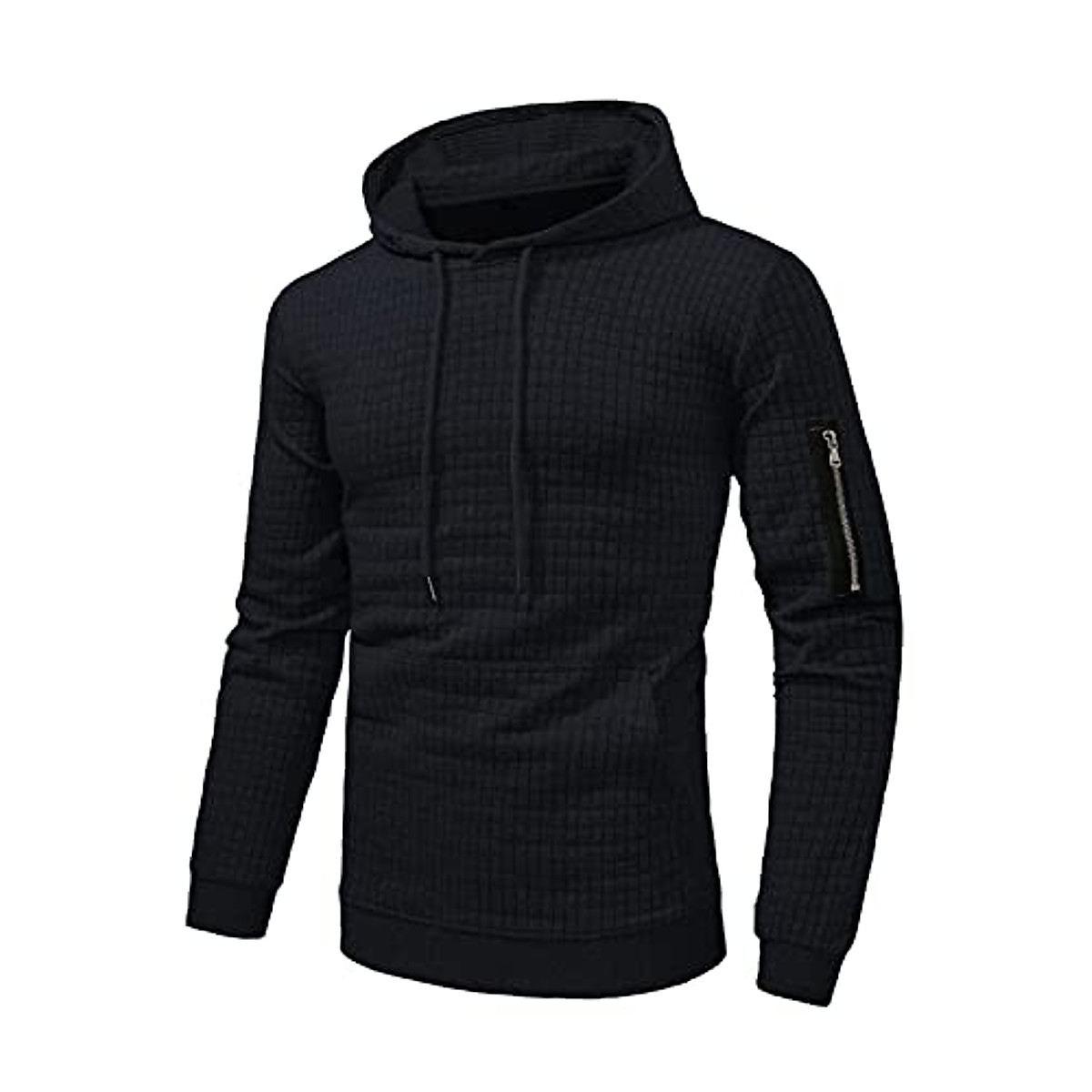 JMIERR Mens Waffle Hoodie Long Sleeve Drawstring Plaid Jacquard Hooded Zip Pockets Sweatshirt, US 46(XL), Blue