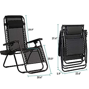 Outdoor Zero Gravity Chair 2 Pack, Folding Lounge Chair Recliners Indoor Outdoor Furniture Adjustable Camping Chair Backyard Chair Deluxe Loveseats w/Pillow and Cup Holder Tray, Black