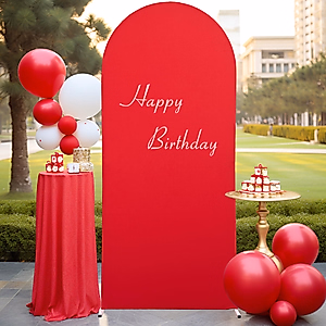 7.2FT Red Arch Backdrop Cover, Spandex Fitted Wedding Arch Stand Covers 2-Sided Round Top Chiara Arch Backdrop Cover for Wedding Ceremony Birthday Party Baby Shower Banquet Decoration