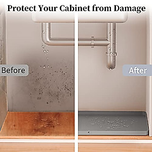 77L Under Sink Mats for Kitchen Waterproof, 34" x 22" Silicone Under Kitchen Sink Mat, Under Sink Mat Liner Protector for Kitchen Bathroom Cabinets, Easy to Clean and Hold up to 3 Gallons Liquid -Grey