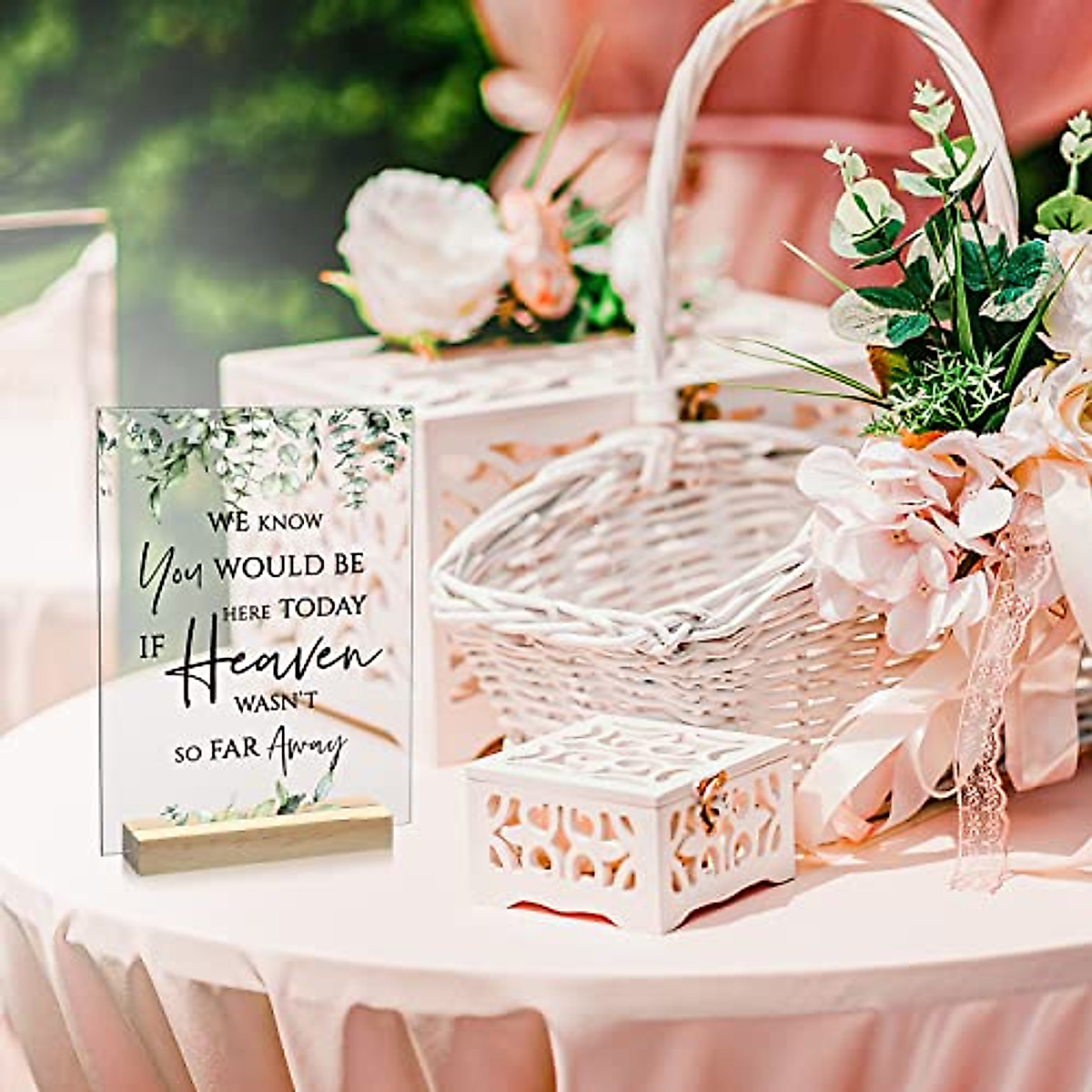 Rustic Wedding Decorations Sympathy Gift in Loving Memory Wedding Sign 7.87 x 5.91 Inch Acrylic Wedding Memorial Sign with Wood Place Card Holder for Anniversary Reunion Ceremony Reception Remembrance