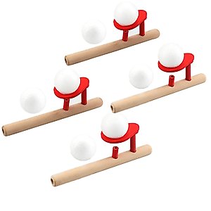 HFBlins Floating Blow Pipe Balls Game Toys, Blowing Pipe Whistles Balls Toys for Kids, Classic Stress Reliever Balance Blowing Toys for Toddler Children and Adults (4 pc Wooden)