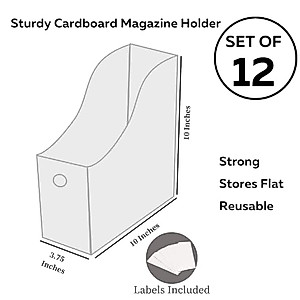 Evelots Magazine File Holder Organizer Box (6, 12, or 24 Pack) Storage for Desk and Shelves Multiple Color Options - Includes Labels for Organization