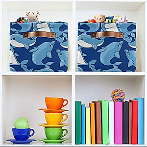 xigua Dolphins Pattern Square Storage Basket,Collapsible Sturdy Fabric Storage Basket Cube W/Handles for Clothes Toy Closet(1 pcs)-43
