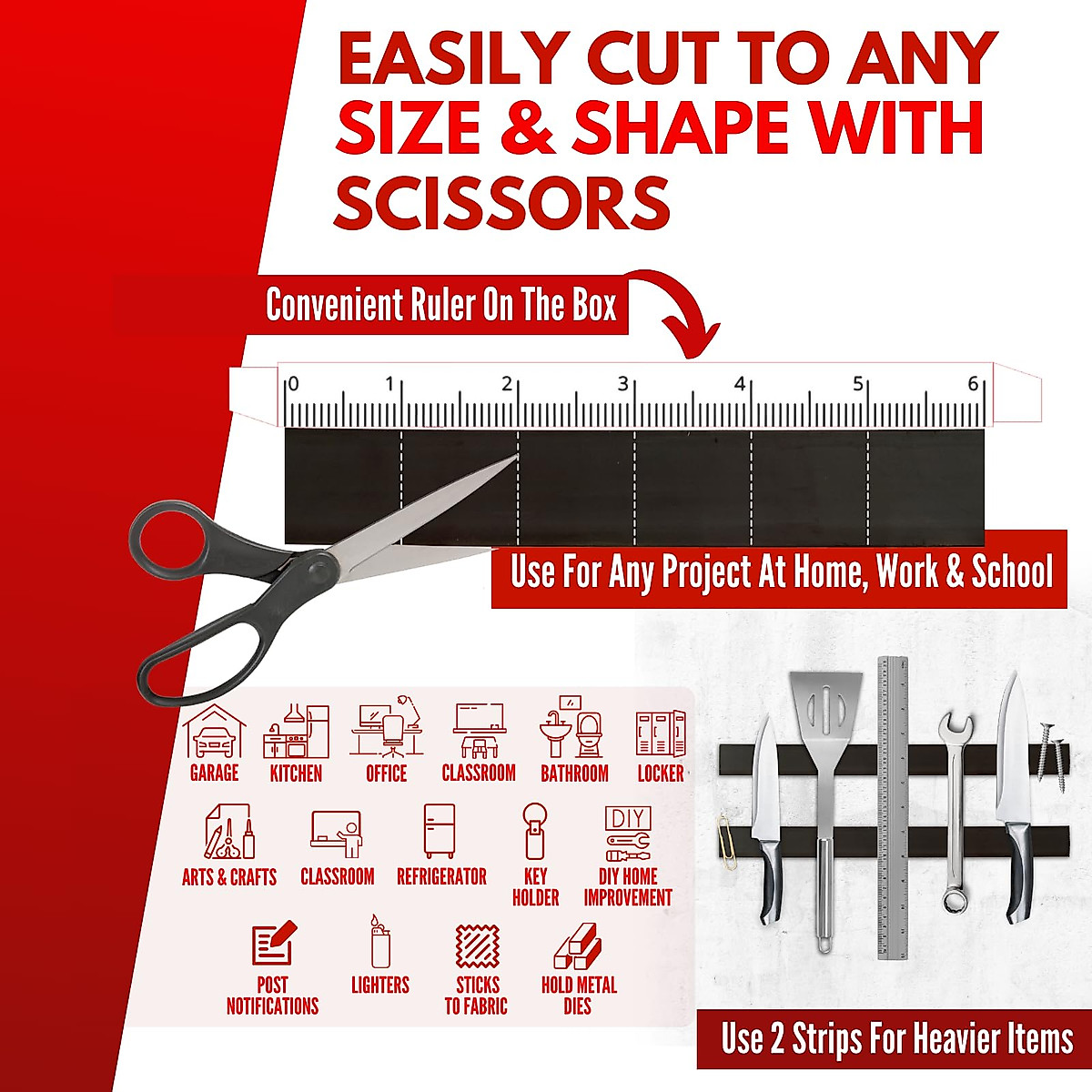 NextClimb - Flat Adhesive Magnetic Strips, Extra Strong Magnetic Strips with Adhesive Backing, Magnet Strips for Most Surfaces, Lightweight Flat Magnets (1 x 5.8 in, 3M Tape 5-Pack)