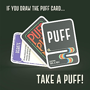 Puff Puff Pass: The Card Game for Stoners w/ 109 Hilarious Trivia, Conversation Starters, Would You Rathers, and More.