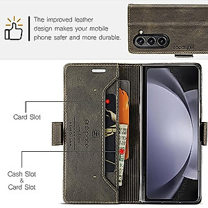 HAII Case for Samsung Galaxy Z Fold 5,PU Leather Folio Flip Wallet Case with Card Holster Kickstand Magnetic Closure Shockproof Phone Cover for Samsung Galaxy Z Fold 5 2023 Coffee