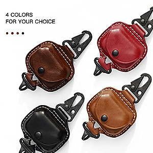 TOPHOME AirPods 3 Case Cover Leather Case, Premium Genuine Leather Cover Compatible with AirPods 3rd Generation Case with Fine Copper Carabiner/Earbuds Accessories -Red