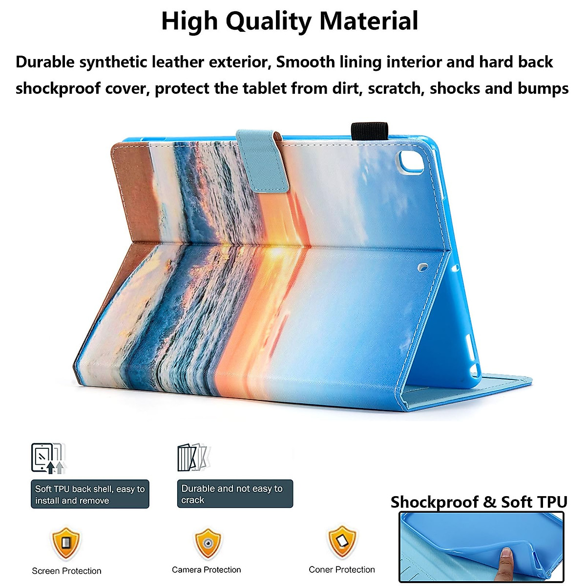UUcovers for Apple iPad 9th/8th/7th Generation Case 10.2 inch (2021/2020/2019) with Pencil Holder Pockets [Auto Wake/Sleep] PU Leather Smart Folio Stand Wallet TPU Shockproof Cover, Beach Sunrise
