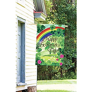 Morigins Happy St. Patrick's Day Rainbow and Shamrock Decorative Double Sided House Flag 28"x40"