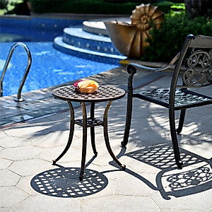 ZOTORUN Outdoor 19" Cast Aluminum Round Side Table End Table for Patio, Backyard, Pool, Indoor Companion, Easy Maintenance and Weather Resistant, Bronze
