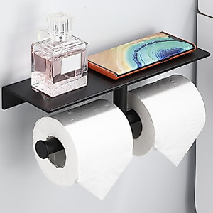 HOOTNEE Towel Holder Storage Shelf Paper Towel Rack Black Wall-Mounted Aluminum Space-Saving Bathroom Utility