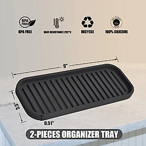 Silicone Sponge Holder Kitchen Sink Organizer Tray Dish Caddy Soap Dispenser, Scrubber Spoon Holder, Dishwashing Accessories (Black, 2 Pack)