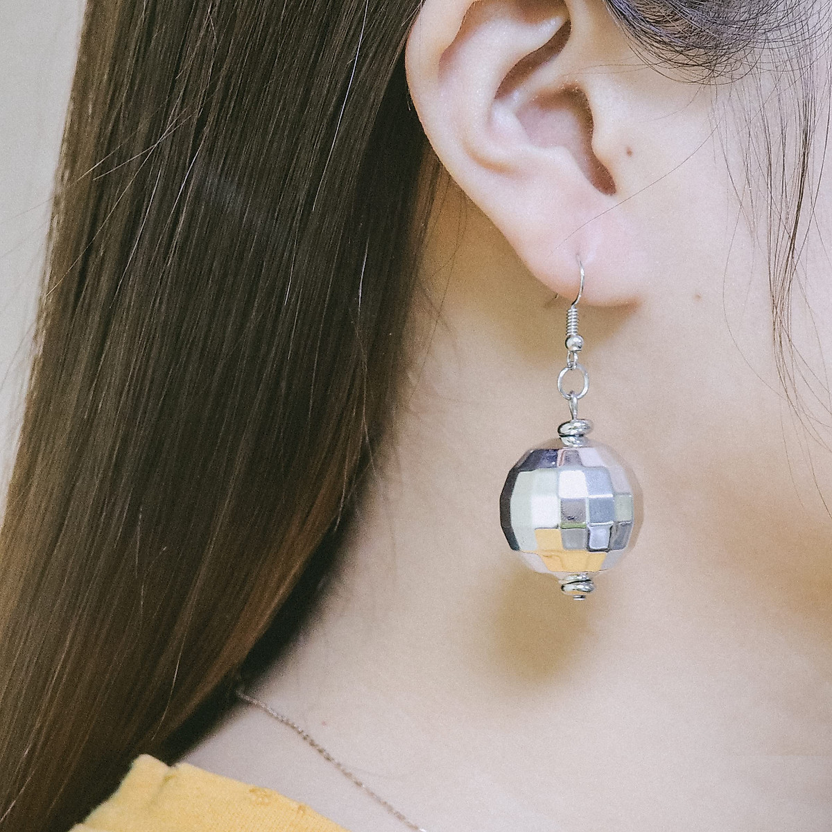 Disco Ball Earrings Shining Ball Silver Disco Mirror Ball Earrings 60S70S81S Costume Accessories for Halloween Party/gold