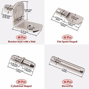 Shelf Support Pegs Kit, 94 Pcs 4 Styles Shelf Pegs, 5mm Nickel Plated Cabinet Shelf Bracket Pegs, Shelf Pins Holders for Bookcase Kitchen Closet Shelf Shelves Furniture Cabinet