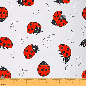 Cartoon Ladybugs Fabric by The Yard Red Black Wild Animal Decor Fabric for Kids Boys Girls Nature Creature Rustic Style Fabric for DIY Outdoor Indoor Furnishing Hobby 1 Yard