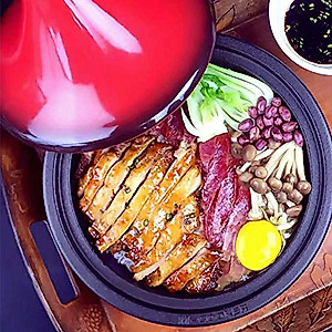 Thickened Cast Iron Tagine Pot, with Gloves Potholder, for Different Cooking Styles and Temperature Settings, Enameled Tajine, Oven Safe Dish Clay / 27cm / Red