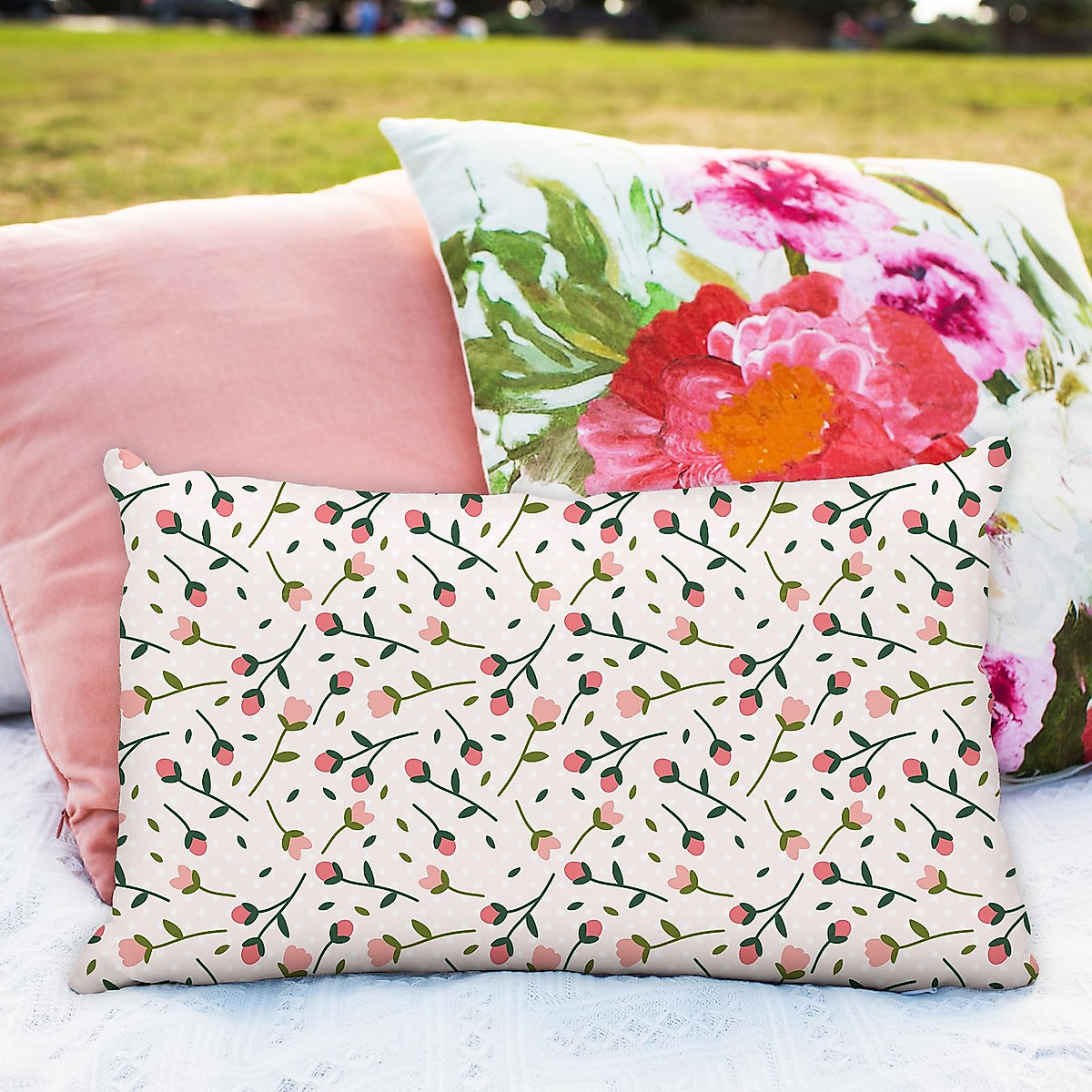 JarThenaAMCS 12Pcs Cotton Fabric Bundles Pink Green Floral Gingham Stripe Dot Fat Quarters Retro Quilting Patchwork for Spring DIY Craft Home Party Decor, 18 x 22 Inch